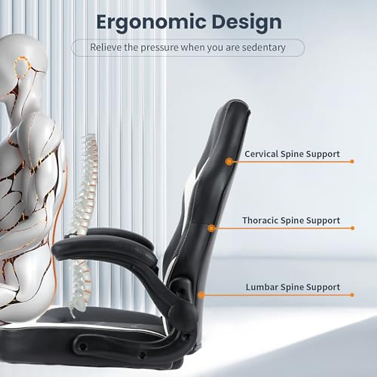 Computer Gaming Chair High Back, Ergonomic Office Seat with Flip-up Armrest, Wheeled Video Gamchair for Adults