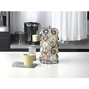 Nifty K Cup Holder – Compatible with K-Cups, Coffee Pod Carousel | 35 K Cup Holder, Spins 360-Degrees, Lazy Susan Platform, Modern Chrome Design, Home or Office Kitchen Counter Organizer