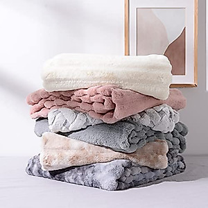 NEXHOME PRO Faux Fur Throw Blanket, Luxury Soft Rabbit Warm Fuzzy Cozy Fluffy Feel Fleece Blankets for Women 50" X 60",Comfy Ruched Blanket for Sofa Couch Bed DÉcor Grey