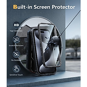 FNTCASE for iPhone 15-Pro-Max Case: Military Grade Drop Proof Rugged Protective Cell Phone Cover with Kickstand & Built-in Protector | Matte Textured Shockproof TPU Hybrid Bumper Cases (Black)