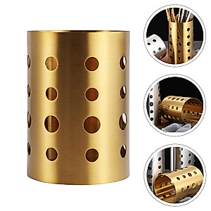 NERDOH Stainless Steel Kitchen Utensil Holder Chopstick Cutlery Holder Stand Spoon Fork Organizer Drying Rack Caddy Basket for Tableware Cooking Utensils Gold