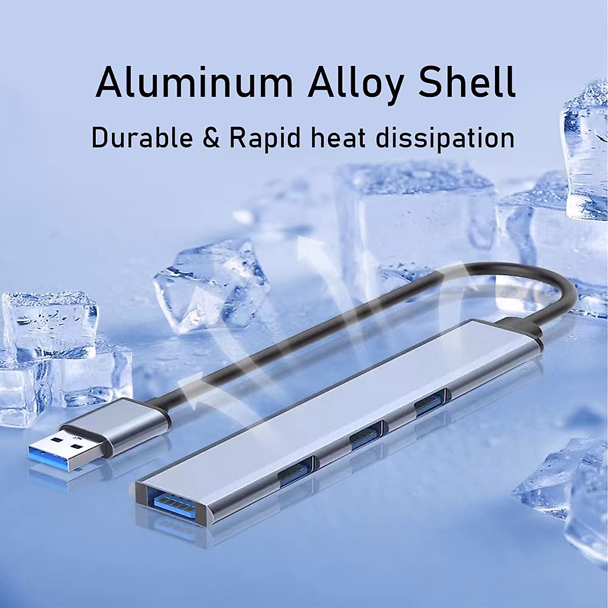 USB Hub, Aluminum 4-in-1 USB 3.0 Hub with 1 USB 3.0 Port and 3 USB 2.0 Ports USB Splitter Multiport Extender for Desktop Computer PC, PS4, Laptop, Surface Pro, Dell, HP, XPS, Flash Drive