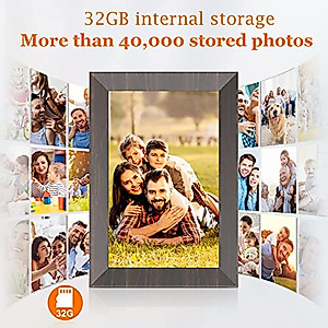 Digital Picture Frame 10.1 inch Frameo WiFi Digital Frame Electronic Picture Frame Wood Frames HD IPS 32GB Memory, Automatic Rotation Slide Show Adjustable Brightness, iOS and Android App