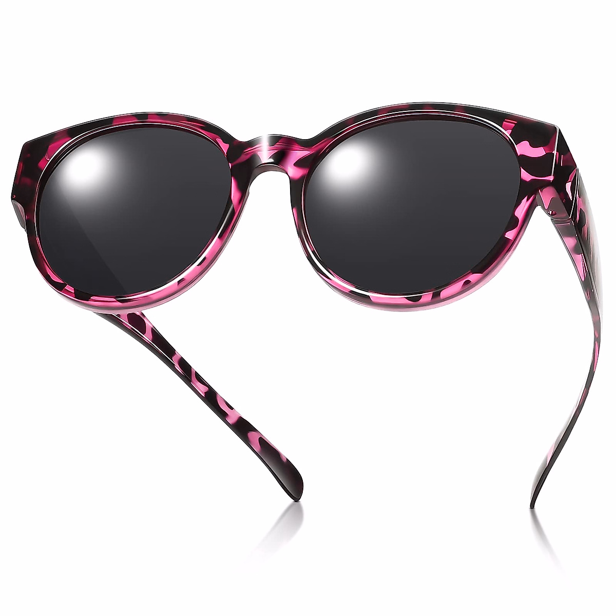 Br’Guras Polarized Oversized Fit over Sunglasses Over Glasses with Cat Eye Frame for Women&Men (Purple leopard, Black)