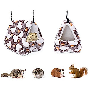 Petmolico Winter Warm Plush Guinea Pig Tent Bed, Small Pet Hanging Hammock Bed Nest Cage Accessories Hamster Bedding Hideout Playing Sleeping, Brown Heart - Medium Size