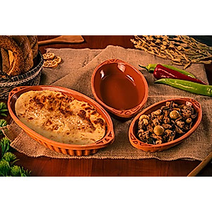 Luksyol Terracotta Oval Oven Tray (WH) With Handles, Pan for Mexican Indian Korean Dishes, Handmade Cookware, Glazed Clay Pot For Oven, Clay Pot For Cooking, Clay Pan For Cooking, Brown Oven Pot Set 3 Pcs