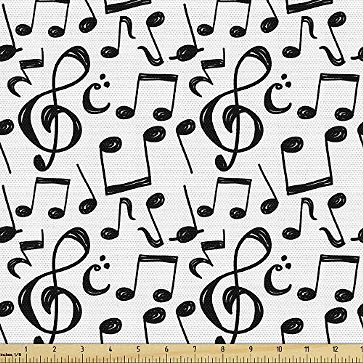 Ambesonne Music Fabric by The Yard, Sketchy Musical Notes and Melody Entertainment Fine Arts Theme Pattern, Decorative Fabric for Upholstery and Home Accents, 1 Yard, White Black