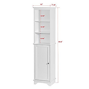 Spirich Home Freestanding Storage Cabinet with Three Tier Shelves, Tall Slim Cabinet, Free Standing Linen Tower, White