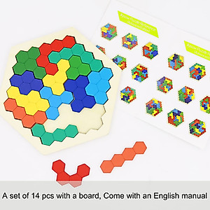 2 Pack Wooden Russian Blocks Puzzle + Hexagon Puzzles for Kids & Adults, Wooden Block Puzzle Intelligence Brain Teasers Toy Logic Game STEM Educational Gift for Children