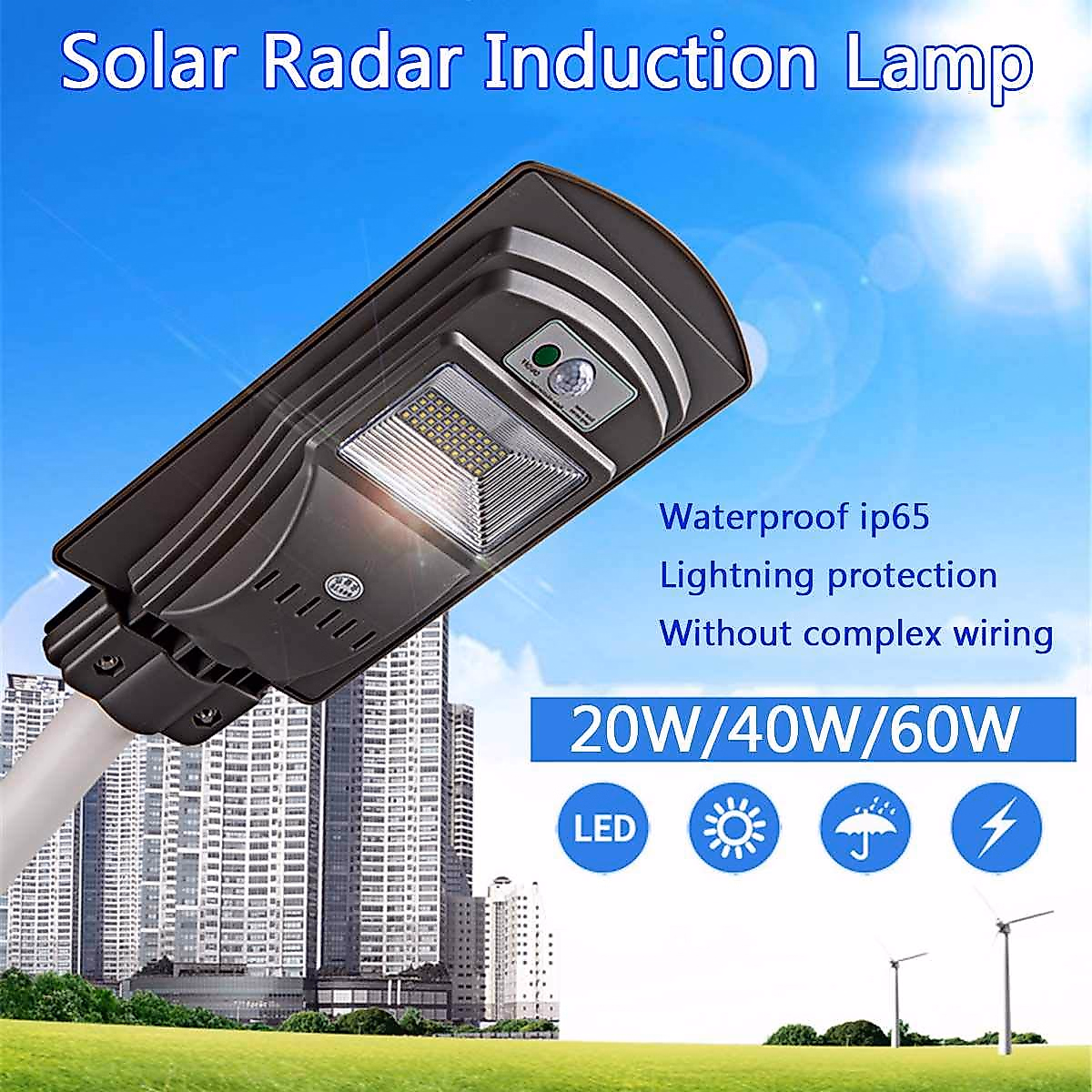20W/40W/60W LED Solar Power Street Light PIR Motion Sensor Wall Light Waterproof Outdoor Garden Road Pathway Lamp (40w)
