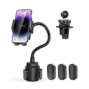 TECKNET Cup Holder Phone Mount for Car - Vent Clip with Cars, Trucks - Adjustable Gooseneck Cradles - Compatible with iPhone, Samsung, Google and Other 4''-7'' Cell Phones