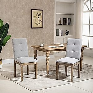 HOMCOM Linen High Back Dining Chairs Set of 2, with Armless Design and Tufted Fabric Cushion, Grey