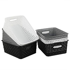 Eagrye 6-Pack 10.4-Inch x 7.6-Inch x 4.05-Inch Plastic Storage Basket, Woven Basket Bin