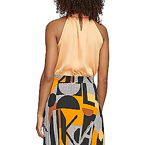 Karl Lagerfeld Paris Women's Halter Front Tie Sleeveless Blouse, Apricot, Large