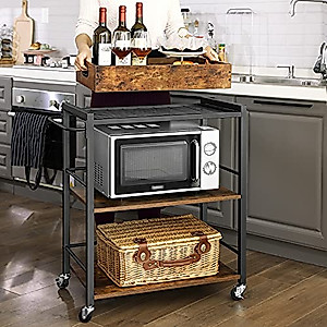 VASAGLE Industrial Bar Cart for The Home, Serving Cart with Wheels and Handle, 3-Tier Beverage Cart with Removable Tray and Storage Shelves for Living Room Kitchen, Rustic Brown and Black ULRC72X