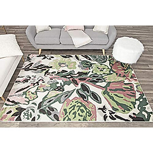 Rugs America White Green Floral Contemporary Rug May Flowers VA15B 5'0"X7'0" Area Rug