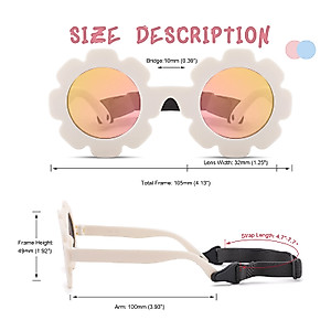 COASION Bendable Flexible Polarized Newborn Baby Flower Sunglasses with Strap for Infant Girls Boys Age 0-24 Months (White/Orange Mirror + Beige/Brown)