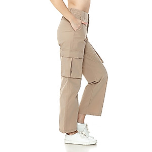 Leggings Depot High Waisted Women’s Straight Wide Leg Trousers w/Pockets, Baggy Cargo Pants, Khaki-Large