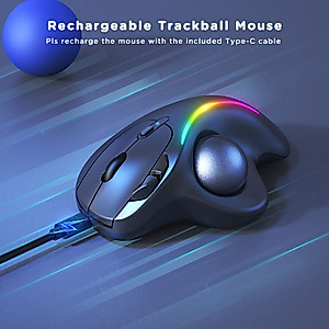 PEIOUS Trackball Mouse Wireless - Ergonomic Rollerball Mouse with RGB Backlit,(2.4G USB + Bluetooth) Connection Thumb Control Mouse Rechargeable Compatible with iPad, Mac, Windows PC - Black