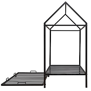 Merax Twin Kids Day Bed House Shaped Low Beds, Wood Platform Bed Frame for Girls, Boys, No Box Spring Needed, Easy Assemble (Twin,Black