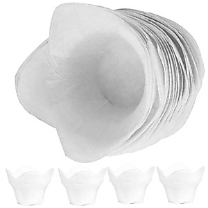 Cabilock 100pcs Cupcake Liners Tulip Lotus Style Baking Cups Cupcake Wrapper Muffin Liners Baking Cups Greaseproof Paper for Bakery (White)