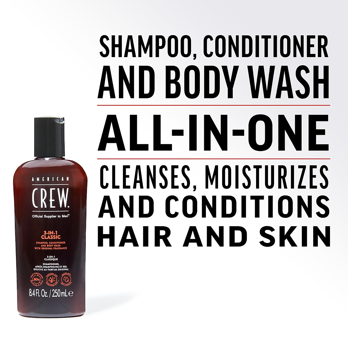 American Crew Shampoo, Conditioner & Body Wash for Men, 3-in-1, 3.3 Fl Oz