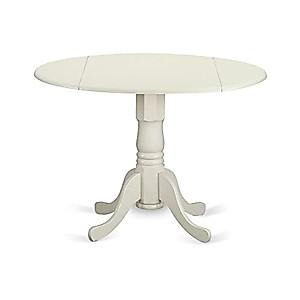 East West Furniture DLT-WHI-T Dublin Modern Kitchen Table - a Round Dining Table Top with Dropleaf & Pedestal Base, 42x42 Inch, Linen White