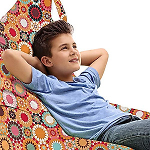 Lunarable Traditional Lounger Chair Bag, Patchwork Pattern of Colorful Mosaic Tiles Print Moroccan Geometric Ornaments, High Capacity Storage with Handle Container, Lounger Size, Multicolor