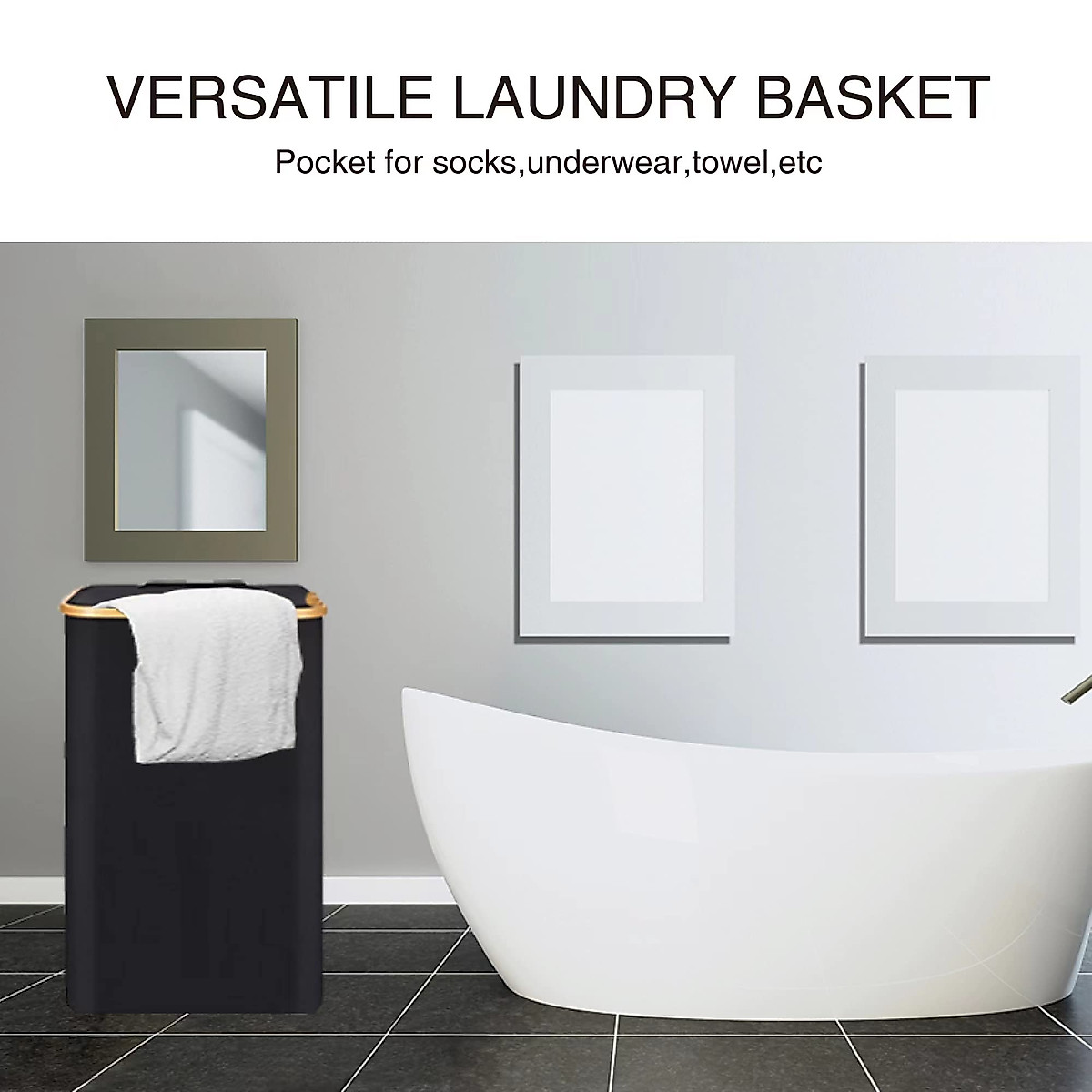 Jenumen 100L Large Black Laundry Hamper, XL Waterproof Laundry Basket with Handles and Lid for Clothes Storage in Bedroom Bathroom Laundry Bin