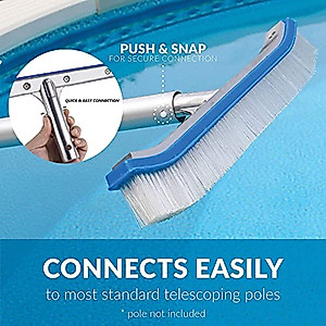 Pool Brush, 18" Pool Brushes for Cleaning Pool Walls, Premium Nylon Bristles Pool Brush Head with EZ Clip (Blue)