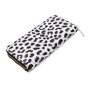Premium Vegan Leather Animal Print Continental Zip Around Wallet, Grey Leopard