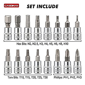 CASOMAN 1/4-inch Drive Click Torque Wrench Set, Dual-Direction Adjustable, 72-Tooth, Torque Wrench with Buckle (20-200IN.LB/ 2.26-22.6Nm)