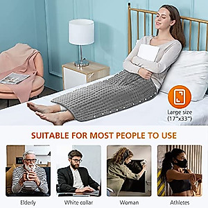 Snailax Heating Pad & Foot Warmer, 17"x33" Electric Large Heating Pads for Back Pain Muscle Pain Relief, Dry & Moist Heat Option, 6 Temperature Settings & Auto Shut Off, Washable, Grey