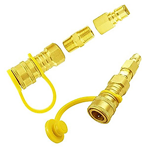 MCAMPAS 3/8 Inch Natural Gas Quick Connect Fittings, Natural and Propane LP Hose Extension Quick Disconnect Kit for Gas Grills, Patio Heater, Pizza Oven, Patio Fire Pit, Generator - 4 Piece