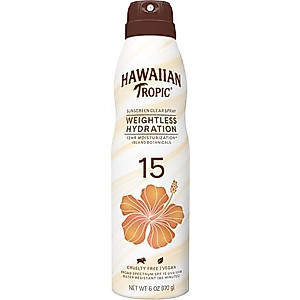 Hawaiian Tropic Weightless Hydration Clear Spray Sunscreen SPF 15, 6oz | Hawaiian Tropic Sunscreen SPF 15, Sunblock, Oxybenzone Free Sunscreen, Spray On Sunscreen, Body Sunscreen Spray, 6oz