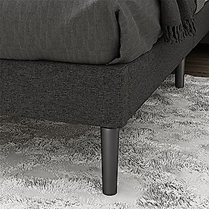 Full Size Fabric Modern Upholstered Platform Bed with Headboard, Heavy Duty Bed Frame with Wood Slat Support, No Box Spring Required, Easy Assembly, Dark Gray