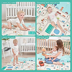 Foldable Foam Baby Playmat for Crawling,Infant Play Mat,Waterproof Anti-Slip Reversible Play Mat,Edge Reinforcement Play Mat for Playpen 71" x 79" x 0.6"