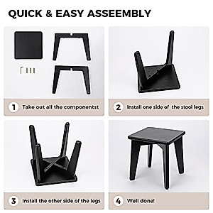 StrongTek Bamboo Step Stool for Kids and Adults, Natural Material, Sturdy and Versatile Short Foot Stool for Bathroom, Kitchen, Bedroom, Compact 10-inch Small Wood Stool, Plant Stand (Black)