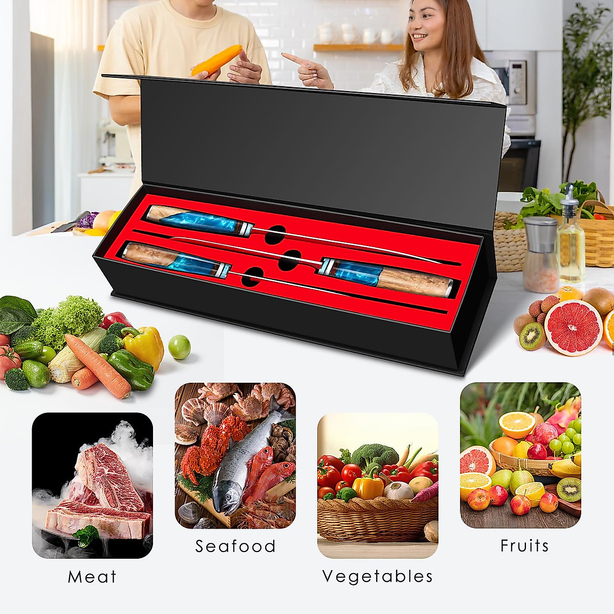 Chef Knife Set Damascus, 3PCS Professional Japanese VG10 Damascus Steel Kitchen Knife Set Chefs Knife, Paring knife, Santoku Knives, Chef Knife Set for Kitchen with Gift Box