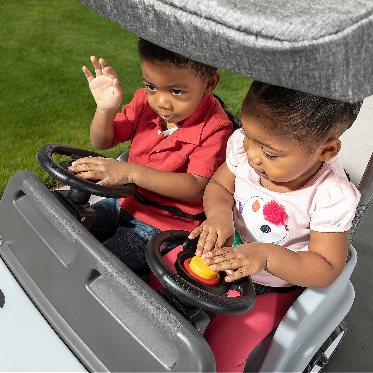 Step 2 Side-by-Side Push Around SUV Car for Kids, Easy Steer Double Rider Push Car, Toddlers Ages 1.5-5 Years Old, Ideal Stroller Substitute, Gray