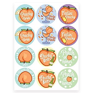 Super Fun, Sexy 12Pc Savannah Bachelorette Stickers 2.5in. Glossy Colorful, Event Decorations Badges for Hen Party. XL Custom Cute Peach Sticker for Bride to be, Bridesmaid. Great Bridal Shower Favors