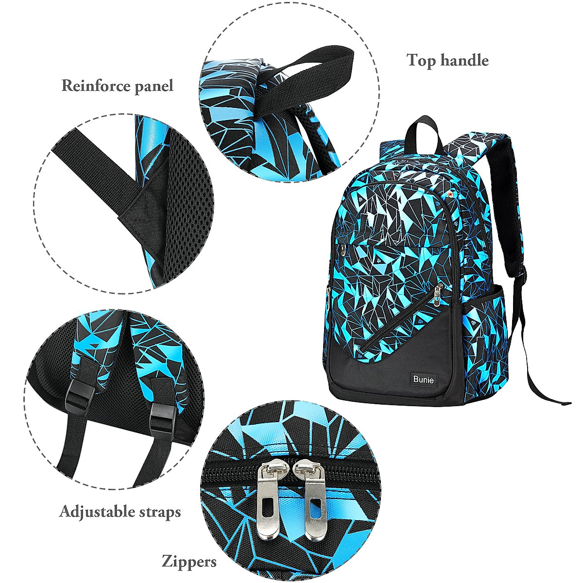 bunie Boys Backpack for School Large Bookbag Waterproof Schoolbag Pencil Case Sling Bag Set for Middle High Casual Daypack (Blue)