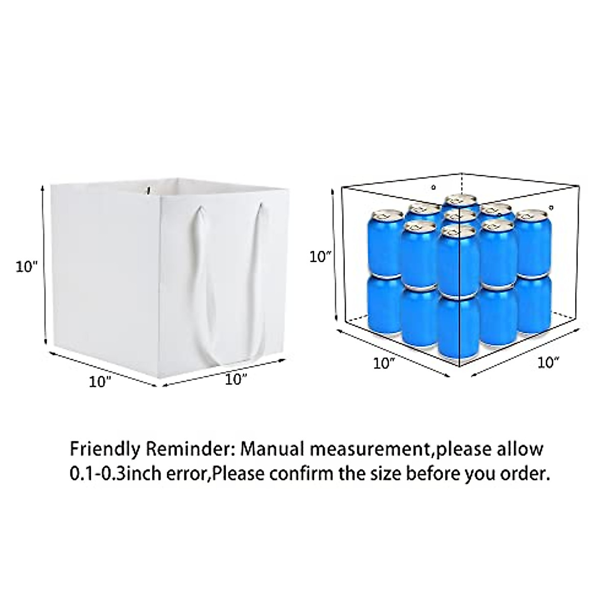 HUAPRINT White Paper Bags with Handles,Gift Bags Bulk 12 Pack,10x10x10inch Large Square Size,Paper Shopping Bags, Kraft, Party, Favor, Birthday,Goody, Take-Out, Merchandise, Retail Bags