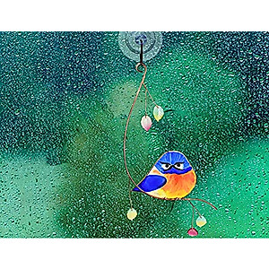 Lolitarcrafts Grumpy Owl Stained Glass Suncatcher Bluebird Stained Glass Window Hangings Glass Painting Bird Hanging
