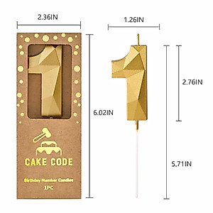 CAKE CODE 2.76 Inch Crystal Gold 1 Number Birthday Candles, Gold Number Candles, Cake Number Candles, Party Celebration