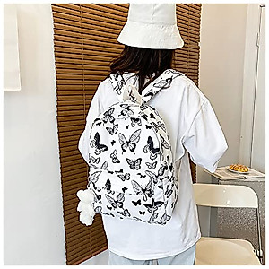 LELEBEAR Butterfly Backpack for Girls, Aesthetic Backpack, Kawaii Backpack Book Bag Travel Backpack Large Capacity (Black)