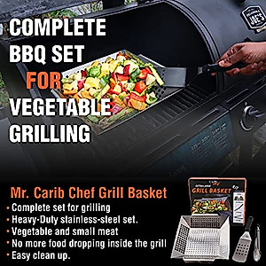 Large Vegetable Grill Basket Heavy Duty BBQ Grilling Accessories Nonstick Stainless Steel Cooking Baskets Veggie and Meat Best BBQ Utensil Set work on all Outdoor Barbecue & Smoker weber Grill Gift