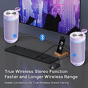 comiso Waterproof Bluetooth Speaker IPX7, 25W Wireless Portable Speakers Loud Sound Strong Bass Stereo Pairing 36 Hours Playtime, Bluetooth 5.0 Built in Mic for Calls Purple