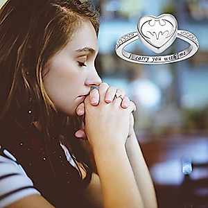 Fookduoduo Bat Cremation Ring for Ashes - 925 Sterling Silver Memorial Keepsake Jewelry Rings Heart Urn Earns for Ashes of Human/Pet (8)