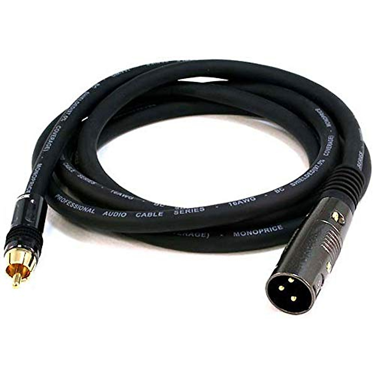 Monoprice XLR Male to RCA Male Cable - 6 Feet - Black With E21Gold Plated Connectors | 16AWG Shielded Twisted Pair Oxygen-Free Copper Braid Conductors - Premier Series, 104777